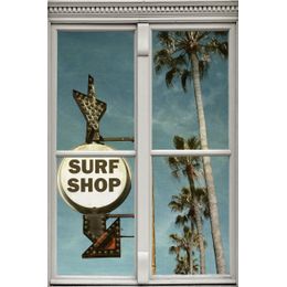Wandsticker queence "Surf Shop", blau, B:40cm H:60cm T:0,1cm, Wandtattoos, Wandsticker, Wandsticker, Wandbild, selbstklebend, 3D, Fenster