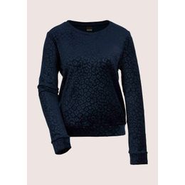 Madeleine Mode Langarmshirt MADELEINE "Sweatshirt Langarm Animal-Print Pullover", Damen, Gr. 40, blau (marine), Obermaterial: 90% Polyester PES. 10% Elasthan EL., Modern, Shirts Langarmshirt