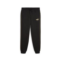 Trainingshose Puma "ESS TAPE MINIMAL GOLD SWEATPANTS FL", Damen, Gr. S, N-Gr, schwarz (Puma schwarz), Fleece, Obermaterial: 66% Baumwolle, 34% Polyester, unifarben, comfort fit normal, Hosen Trainingshose, sportlicher Stil, f&uuml;r Training, aus Baumwolle und Polyester