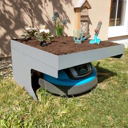 M&auml;hroboter-Garage mit Pflanzkasten MCW-G60, Dach Unterstand f&uuml;r Rasenm&auml;her, Metall 37x60x70cm ~ grau