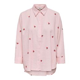 Druckbluse Only CARMAKOMA "CARNEW LINA GRACE L/S CHERRY SHIRT WVN", Damen, Gr. 42, crystal rose stripes:hellwei&szlig;, Web, Obermaterial: 100% Baumwolle, gestreift, normal, Blusen Druckbluse