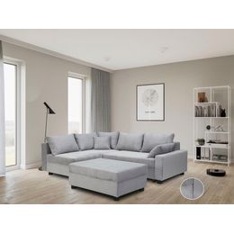 Ecksofa Collection AB "Parma L-Form", grau (hellgrau), B:224cm H:42cm T:161cm, 100%Polyester, Sofas, Ecksofa, mit Schlaffunktion und Bettkasten, inklusive Kissen, Bonellfederkern