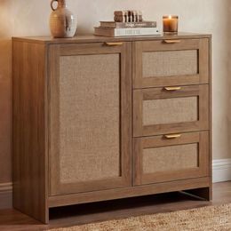 Kommode MCW-P50, Schrank Sideboard Highboard, Schubladen Staufach, MDF Melamin Leinenfront ~ braun