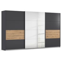 Schwebet&uuml;renschrank Rauch "Kleiderschrank Schrank Garderobe Ankleide Schlafzimmerschrank CORTONA", grau (graumetallic, eiche artisan), B:360cm H:210cm T:62cm, Holzwerkstoff, Schr&auml;nke, Schwebet&uuml;renschrank, inkl. Inneneinteilung, 2 Stoffboxen extra Einlegeb&ouml;den MADE IN GERMANY
