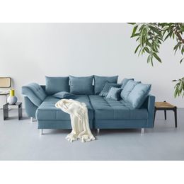 Ecksofa Collection AB "(Spar-Set) Innsbruck L-Form und Hocker", blau, B:247cm H:87cm T:189cm, Microfaser PRIMABELLE (100% Polyester), Struktur (90% Polyester, 10% Polyacryl), Samtvelours (100% Polyester), Luxus-Microfaser Antiklederoptik (100% Polyester), Sofas, Ecksofa, Ecksofa und Hocker, Recamiere links oder rechts montierbar