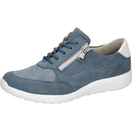 Waldl&auml;ufer Sneaker WALDL&Auml;UFER "K-IRA Soft", Damen, Gr. 5,5 (38,5), jeansblau, wei&szlig;, Nappaleder, Nubukleder, Textil, unifarben mit Farbeinsatz, Basic, Schuhe Sneaker, Bequemschuh, Komfortschuh in Extraweite K f&uuml;r den kr&auml;ftigen Fu&szlig;