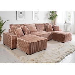 Wohnlandschaft Collection AB "Manhattan U-Form, B: 313 cm, in Breit- oder Normalcord", taupe, B:313cm H:41cm T:161cm, 100%Polyester, Sofas, Wohnlandschaft, mit Bettfunktion, Bettkasten & Zierkissen, Federkern