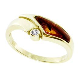 Fingerring OSTSEE-SCHMUCK "- Agneta - Gold 333/000 - Bernstein/Zirk." Gr. 58, gold (gold 333, goldfarben, gelb), Fingerringe, Damen, 58, Fingerring