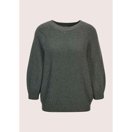 Madeleine Mode Longpullover MADELEINE "Strickpullover Zeitloser Baumwollpullover mit Perlfang-Muster", Damen, Gr. 44/46, grau (graphit, melange), Obermaterial: 100% Baumwolle CO., Modern, Pullover Longpullover, weite &Auml;rmel