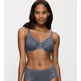 Minimizer-BH Triumph "Signature Sheer", Damen, Gr. 75, Cup C, blau (cloudy blau), T&uuml;ll, Obermaterial: 59% Polyamid, 41% Elasthan, Strukturmuster, unifarben, BHs Minimizer-BH, verkleinert die Brust optisch um eine Cup-Gr&ouml;&szlig;e, Spitze