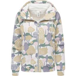 Sweatjacke Ragwear "Sweatjacke Fllawia Print", Damen, Gr. XXL, beige (ivory), Obermaterial: 70% Baumwolle CO. 30% Polyester PES., Sweatjacken Sweatjacke