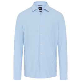 Langarmhemd BOSS "HANK", Damen, Gr. 44, N-Gr, light, pastel blau450, Jersey, Obermaterial: 76% Polyamid, 24% Elasthan, unifarben, slim fit h&uuml;ftbedeckend, 2-Knopf-Manschette mit Schlitz, Hemden Langarmhemd, Kentkragen, Performance-Stretch-Jersey