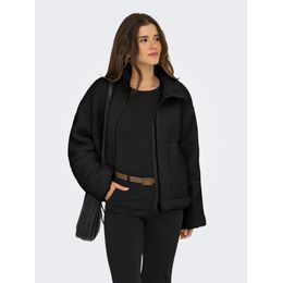 Pl&uuml;schjacke Only "ONLASPEN LIFE TEDDY JACKET NOOS OTW", Damen, Gr. XL, schwarz, Pl&uuml;sch, Obermaterial: 100% Polyester, unifarben, regular fit normal, Jacken Pl&uuml;schjacke, Kunstfaser