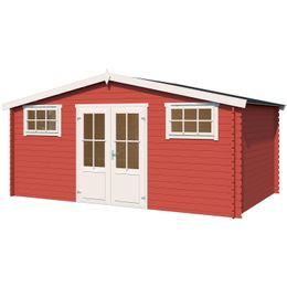 Gartenhaus Lasita Maja "Washington", rot (schwedenrot), ohne Fu&szlig;boden, ohne Dacheindeckung, Holzwerkstoff, Gartenh&auml;user, Gartenhaus, Blochbohlenhaus 28mm, Fundamentmass 4800x3760, Schwedenrot
