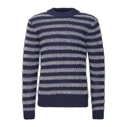 Strickfleece-Pullover Casual Friday "Strickpullover CFKARL striped knit", Herren, Gr. L, blau (schwarz navy), Obermaterial: 80% Polyacryl PAN. 20% Wolle WO., Pullover Strickfleece-Pullover