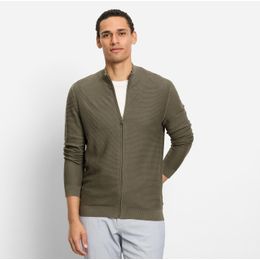 Strickjacke OLYMP "Strick Casual", Herren, Gr. XXL, gr&uuml;n (oliv), Strick, Obermaterial: 100% Baumwolle, Rippb&uuml;ndchen, Strickjacken Strickjacke, mit feiner Struktur