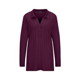 Langarmshirt GOLDNER "Kurzgr&ouml;&szlig;e Halbarm Blusenshirt mit Hemdkragen", Damen, Gr. 22, rot (bordeaux), Obermaterial: 95% Viskose CV. 5% Elasthan EL., Modisch, Shirts Langarmshirt, Biesen