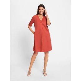 Sommerkleid Heine "Kleid", Damen, Gr. 46, Normalgr&ouml;&szlig;en, orange (terra), 68% Baumwolle, 30% Polyamid, 2% Elasthan, unifarben, kurz, V-Ausschnitt, Kleider Sommerkleid