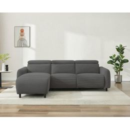 Ecksofa OTTO HOME "SKAANE in Cord, L-Form, 274 cm, manuelle u. elektrische Relaxfunktion", grau (anthrazit), B:274cm H:100cm T:181cm, 100% Polyester, Sofas, Ecksofa, rundes Design, Kopfteilverstellung, Federkernpolsterung