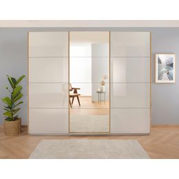 Schwebet&uuml;renschrank Rauch "Kleiderschrank Schrank Garderobe KOLUNA mit Glast&uuml;ren und Spiegel", beige (eiche artisan, glas champagner), B:271cm H:210cm T:62cm, Holzwerkstoff, Schr&auml;nke, Schwebet&uuml;renschrank, inkl. 2 Innenschubladen sowie extra Einlegeb&ouml;den MADE IN GERMANY
