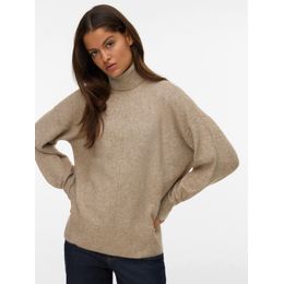 V&eacute;ro Moda Rollkragenpullover VERO MODA "VMDOFFY LS ROLL NECK PULLOVER NOOS", Damen, Gr. S, sepia tint detail:melange, Strick, Obermaterial: 94% Polyester, 3% Elasthan, 3% Nylon, meliert, regular fit normal, Rundhals, Pullover Rollkragenpullover
