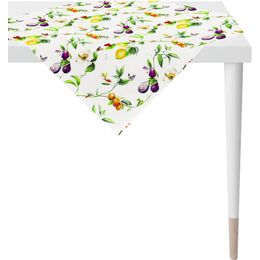 Mitteldecke Apelt "6851 SUMMERTIME, Sommerdeko, Sommer", bunt (wei&szlig;, bunt), B:100cm L:100cm, Baumwolle, Polyester, Tischdecken, Mitteldecke, mit Bl&uuml;ten und Fr&uuml;chten, Digitaldruck