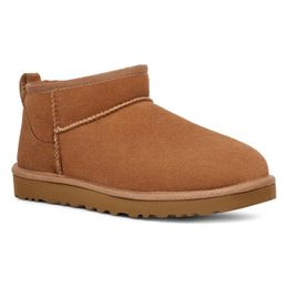 UGG Australia Schlupfboots UGG "M CLASSIC ULTRA MINI", Damen, Gr. 11 (44), braun, Lammfell, Leder, Schuhe Schlupfboots, Winterboots, Snowboot, Stiefel mit Lammfellfutter