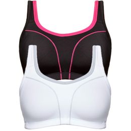 Sport-BH SuSa "2er Pack Sport BH Move high", Damen, Gr. 90, Cup A, bunt (schwarz, pink wei&szlig;, grau), Obermaterial: 52% Polyamid PA. 37% Polyester PES. 11% Elasthan EL., BHs Sport-BH