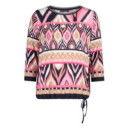 Rundhalsshirt Betty Barclay "Casual-Shirt mit Tunnelzug", Damen, Gr. 46, bunt (pink, dunkelblau), Obermaterial: 95% Viskose CV. 5% Elasthan EL., Shirts Rundhalsshirt