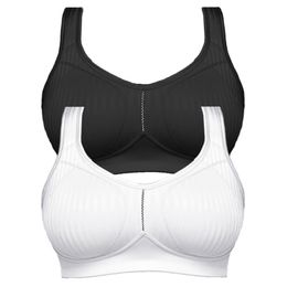 B&uuml;gelloser BH SuSa "2er Pack Entlastungs BH Cremona", Damen, Gr. 95, Cup F, bunt (schwarz wei&szlig;), Obermaterial: 76% Polyamid PA. 24% Elasthan EL., BHs B&uuml;gelloser BH