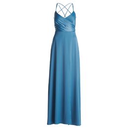 Abendkleid Vera Mont "Abendkleid mit V-Ausschnitt", Damen, Gr. 42, EURO, blau (shiny blaustone), Obermaterial: 97% Polyester PES. 3% Elasthan EL., Kleider Abendkleid