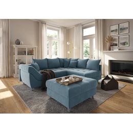 Ecksofa Collection AB "Innsbruck L-Form", blau, B:247cm H:87cm T:189cm, Microfaser PRIMABELLE (100% Polyester), Struktur (90% Polyester, 10% Polyacryl), Samtvelours (100% Polyester), Luxus-Microfaser Antiklederoptik (100% Polyester), Sofas, Ecksofa, inklusive Federkern, Recamiere links oder rechts montierbar