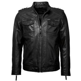 Bikerjacke JCC "Lederjacke 1101019-2", Herren, Gr. S, schwarz, Obermaterial: 100% Lammleder LEL. Futter: 50% Polyester PES. 50% Baumwolle CO., Jacken Bikerjacke