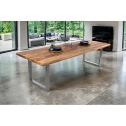 Baumkantentisch CALI B-Ware / Mango roughfarben / 300x100 / U-Gestell Silber