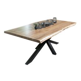 Baumkantentisch CALI B-Ware / Akazie naturfarben / 220x100 / Spider-Gestell Schwarz