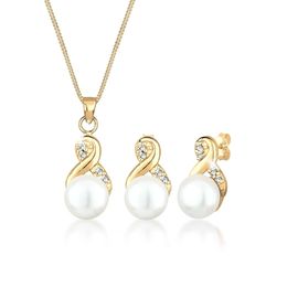 Ohrring und Ketten Set Elli "Schmuckset Infinity Perlen Kristalle 925 Silber" Gr. 45, gold, Schmuck_Sets, Damen, Blacklist, Silber 925 (Sterlingsilber), Ohrring und Ketten Set