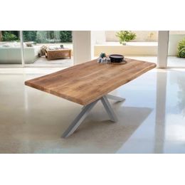 Baumkantentisch CALI B-Ware / Mango roughfarben / 200x100 / Spider-Gestell Silber