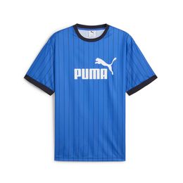 T-Shirt Puma "ESS STRIPED JERSEY", Herren, Gr. L, mountain blau, Interlock, Obermaterial: 100% Polyester, unifarben, relaxed fit normal, V-Ausschnitt, Shirts T-Shirt, normale Schnittform, Kurzarm, f&uuml;r vielseitige Aktivit&auml;ten