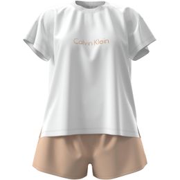 Shorty, Damen, Gr. L (40), classic wei&szlig; top w, peach bliss sh, Web, Obermaterial: 100% Baumwolle, Calvin Klein Underwear, unifarben, regular fit normal, Rundhals, eingesetzt abgesteppte Kante, Homewear-Sets Shorty, Regular fit mit Rundhalsausschnitt