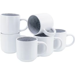 Becher OTTO HOME "modernes 6-teiliges Kaffeebecher-Set Lykk", wei&szlig;, stone, H:10cm &Oslash;:9cm, Steinzeug, Trinkgef&auml;&szlig;e, Becher, hohe Haltbarkeit, sp&uuml;lmaschinen- & mikrowellengeeignet, Reaktivglasur