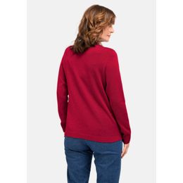 Rundhalspullover GOLDNER "Kurzgr&ouml;&szlig;e Stehkragenpullover im Zopfstrick", Damen, Gr. 19, rot (bordeaux), Obermaterial: 50% Baumwolle CO. 50% Polyacryl PAN., gerade, Pullover Rundhalspullover, hoher Baumwollanteil