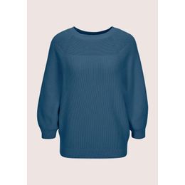 Madeleine Mode Longpullover MADELEINE "Strickpullover Zeitloser Baumwollpullover mit Perlfang-Muster", Damen, Gr. 36/38, blau (tintenblau), Obermaterial: 100% Baumwolle CO., Modern, Pullover Longpullover, weite &Auml;rmel
