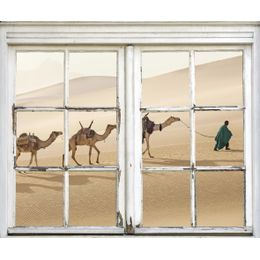 Wandsticker queence "Kamele in W&uuml;ste", beige (natur), B:40cm H:60cm T:0,1cm, Wandtattoos, Wandsticker, Wandsticker, Wandbild, selbstklebend, 3D, Fenster