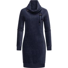 Sweatkleid Ragwear "Sweatkleid Chloe Velvet", Damen, Gr. L, N-Gr, blau (navy23), Obermaterial: 62% Baumwolle CO. 35% Polyester PES. 3% Elasthan EL., Kleider Sweatkleid
