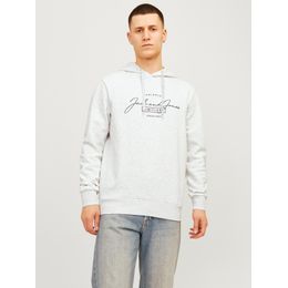 Jack & Jones Kapuzensweatshirt JACK & JONES "JJFERRIS SWEAT HOOD", Herren, Gr. S, wei&szlig; (wei&szlig; melange print:big), angeraute Sweatware, Obermaterial: 60% Baumwolle, 40% Polyester, bedruckt, meliert, normal, Rundhals, Rippb&uuml;ndchen, Sweatshirts Kapuzensweatshirt