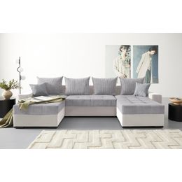 Wohnlandschaft Collection AB "Josy XL U-Form, B: 313 cm in Cord, Cord-Mix", grau (hellgrau, grau), B:313cm H:84cm T:161cm, 100% Polyester, Sofas, Wohnlandschaft, mit Bettfunktion, Bettkasten & 2 Zierkissen, Federkern