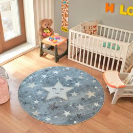 Kinderteppich LIVABLISS "BEED", blau (himmelblau), B:160cm H:6mm L:160cm, Kunstfaser, Teppiche, Kinderteppich, Kids, Sterne