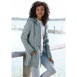 Strickfleecejacke Lascana, Damen, Gr. 44/46, blau (petrol), Strick, Obermaterial: 100% Polyester, unifarben, Jacken Strickfleecejacke, mit Kapuze, Topseller