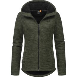 Kapuzensweatjacke Ragwear "Kapuzenstrickjacke Lyshka Melange", Damen, Gr. L, gr&uuml;n (schwarz olive), Obermaterial: 56% Baumwolle CO. 44% Polyester PES. Futter: 100% Polyester PES., Sweatjacken Kapuzensweatjacke