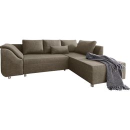 Ecksofa Collection AB "Sally L-Form", grau (grau, braun), B:256cm H:87cm T:165cm, Microfaser PRIMABELLE (100% Polyester) / Struktur (80% Polyester, 20% Acryl);Struktur (80% Polyester, 20% Acryl);Kunstleder SOFTLUX / Struktur (80% Polyester, 20% Acryl);Microfaser PRIMABELLE (100% Polyester) / Cord (100% Polyester), Sofas, Ecksofa, mit und ohne Bettfunktion, inklusive loser R&uuml;cken- und Zierkissen